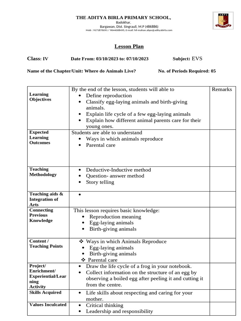 EVS CH 11 Reproduction in Animals Class IV | PDF