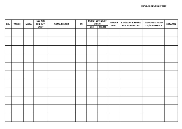 21 Rekod Sijil Cuti Sakit Kepada Pesakit HSAJB | PDF