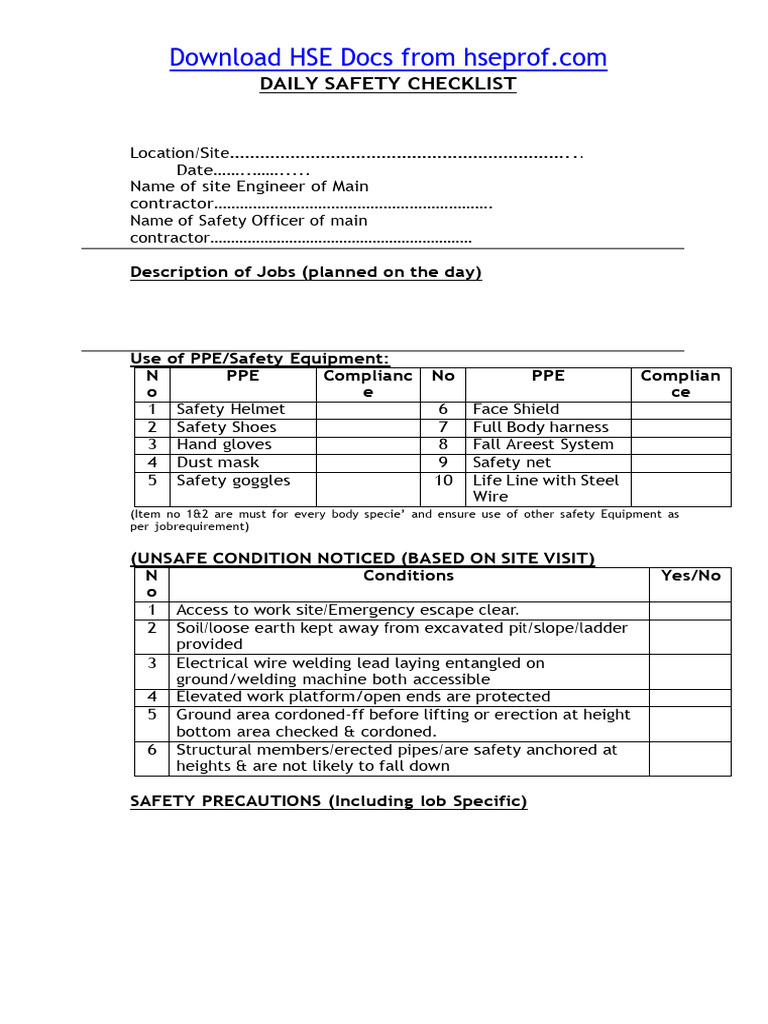 Hse Checklist | PDF
