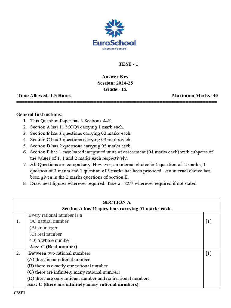 Math - Practice Paper1 - PT1 - Grade9 - AK | PDF