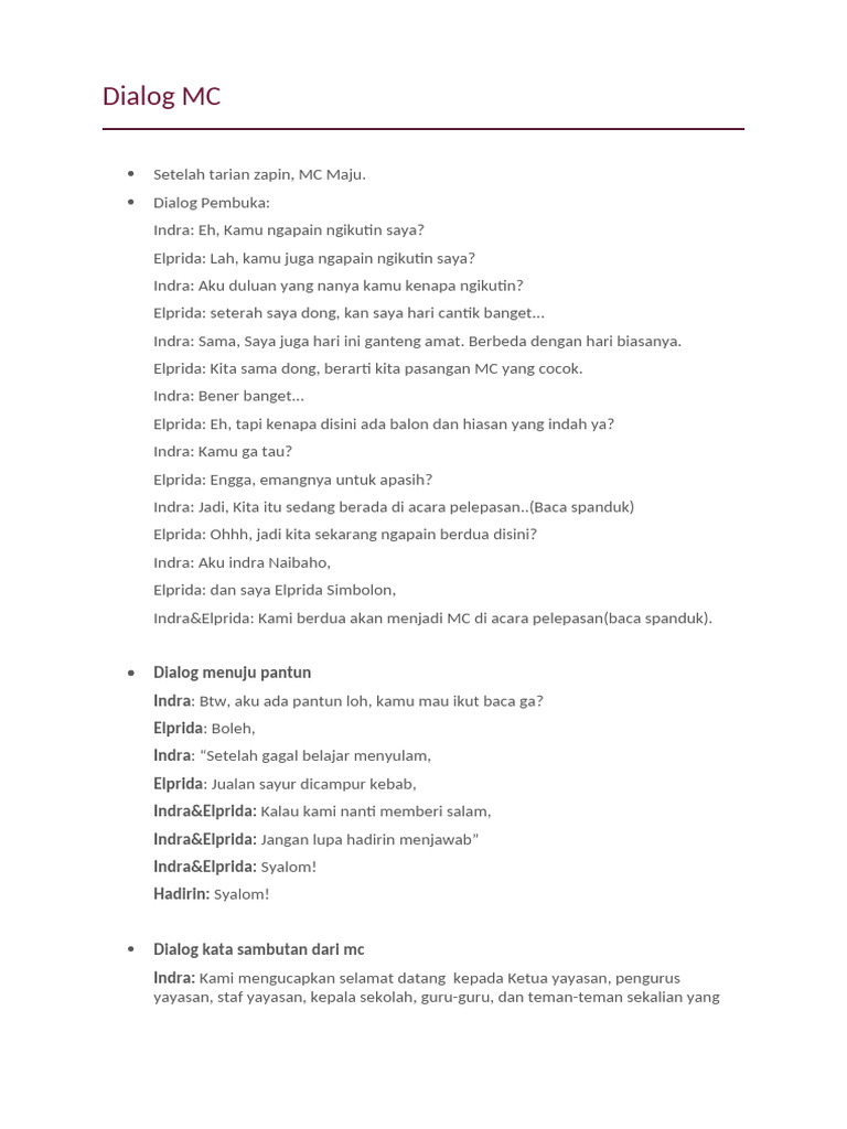 Contoh Dialog MC by Indra Naibaho | PDF