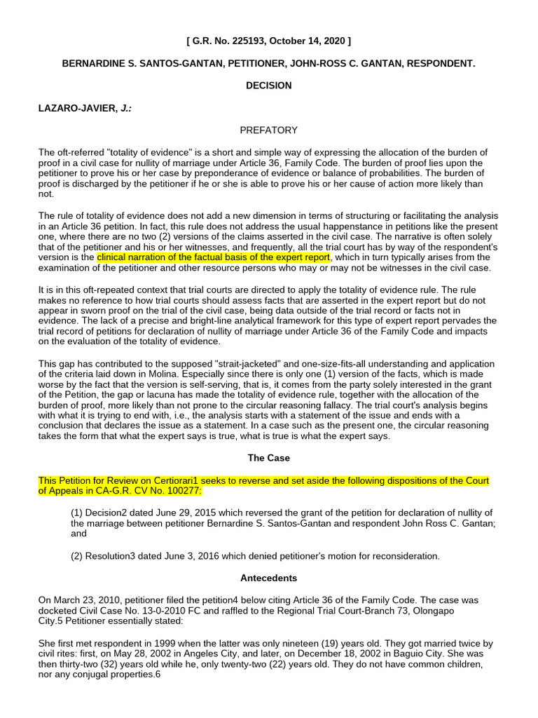 Gantan Vs Gantan (GR No. 225193, 14 Oct 2020) | PDF
