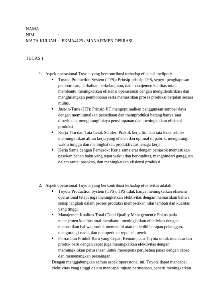Tugas Manajemen Operasi | PDF