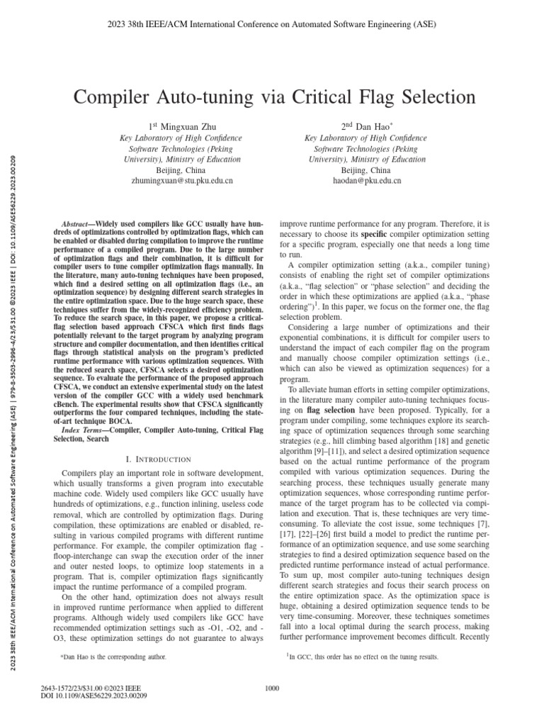 Compiler Auto-Tuning Via Critical Flag Selection | PDF Compiler Auto-Tuning Via Critical Flag Selection | PDF
