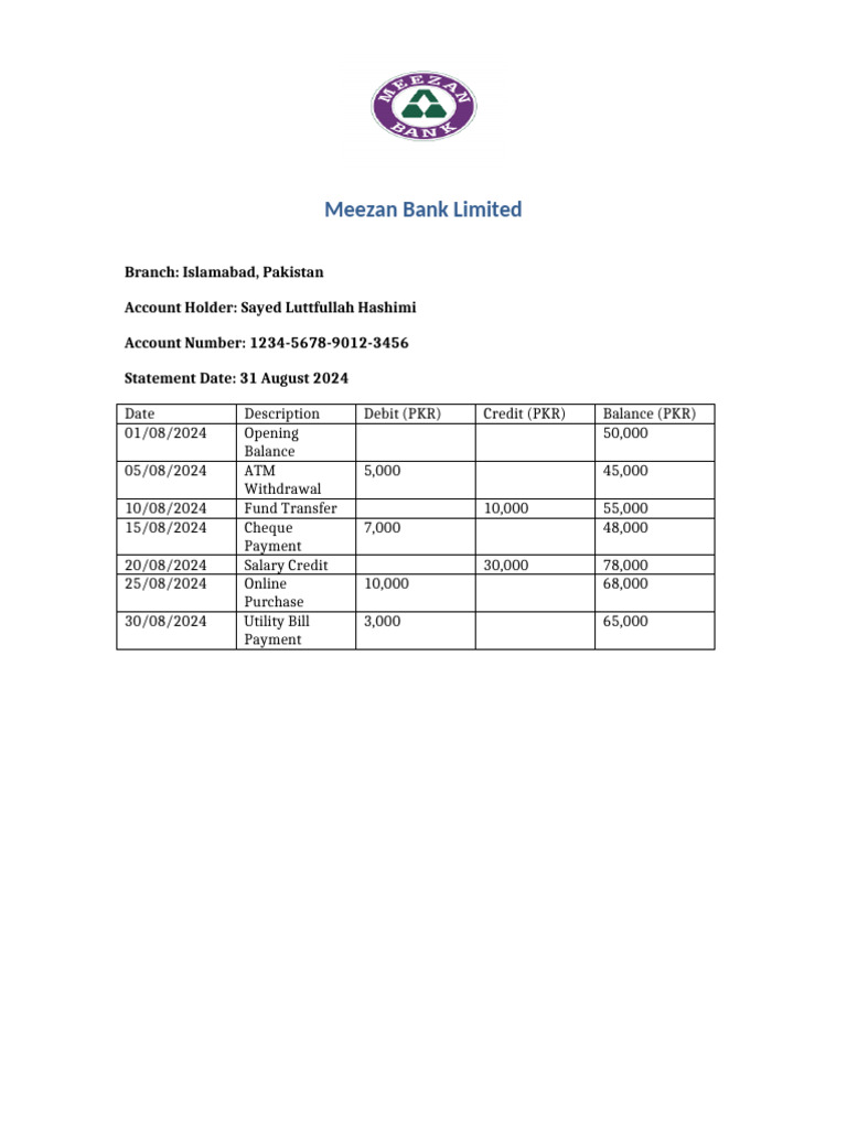 Meezan Bank Statement Sayed Luttfullah | PDF