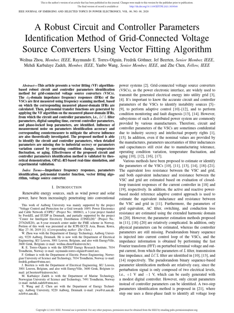 A Robust Circuit and Controller Parameters Identification Method of Grid-Connected Voltage ...