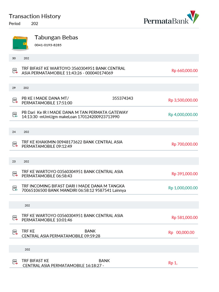 Transaction History-Tabungan Bebas8264-82927 BLN 4 | PDF