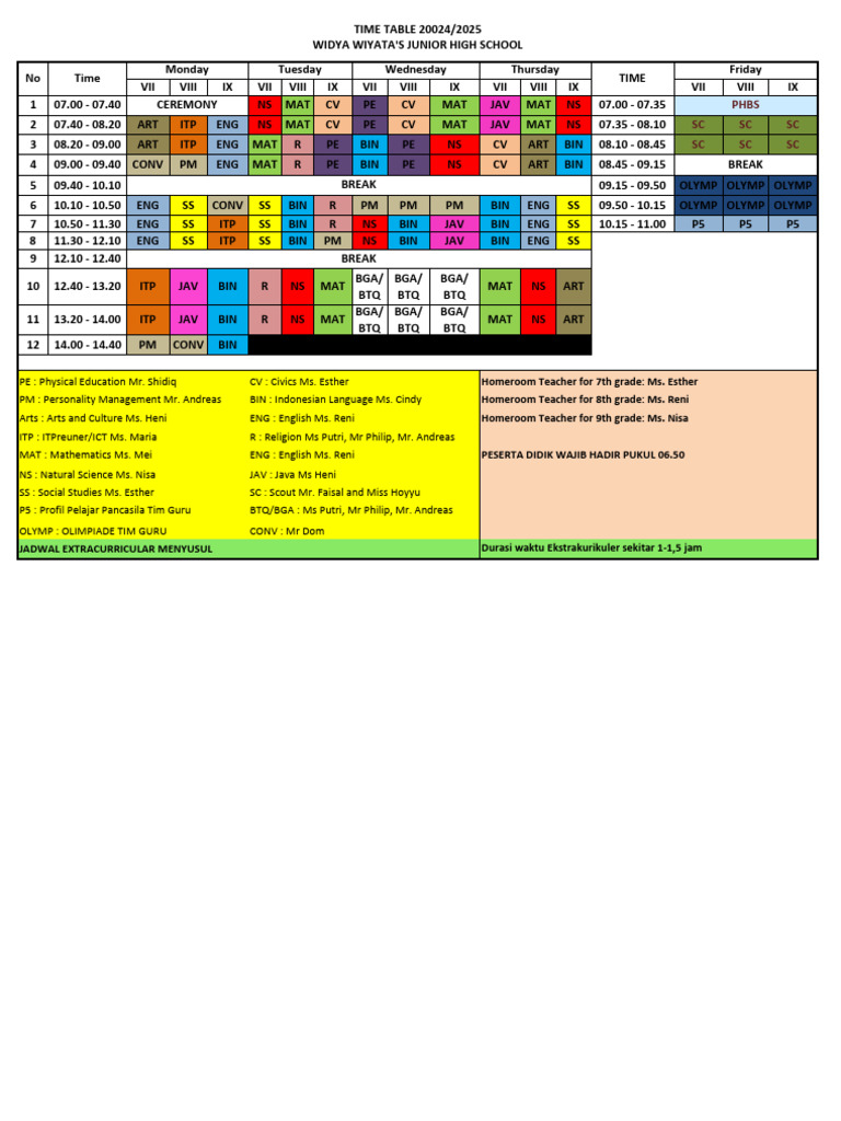 Time Tabel New - 2024-2025 | PDF