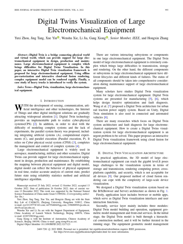 1 (Smith & Brown, 2022) Digital Twins Visualization of Large Electromechanical Equipment | PDF
