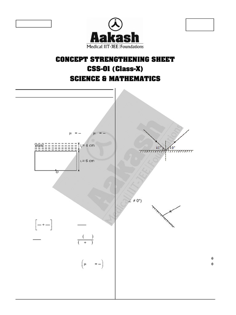 Concept Strengthening Sheet (CSS-01) - Class-X - Based On AIATS-01 (FDN) | PDF