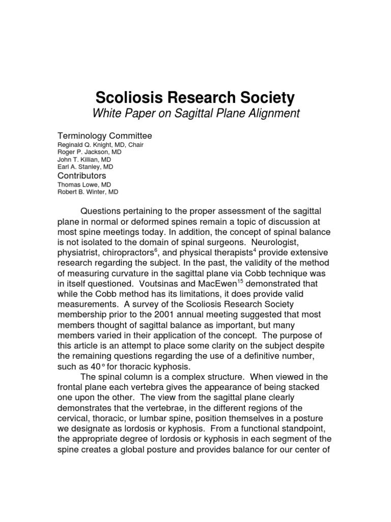 Sagittal Plane White Paper | PDF | Pelvis | Vertebral Column