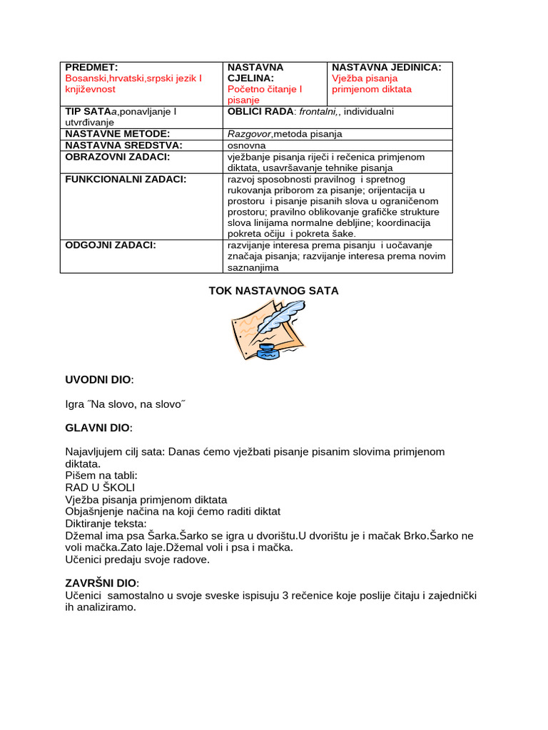 Vjezba Pisanja Primjenom Diktata | PDF