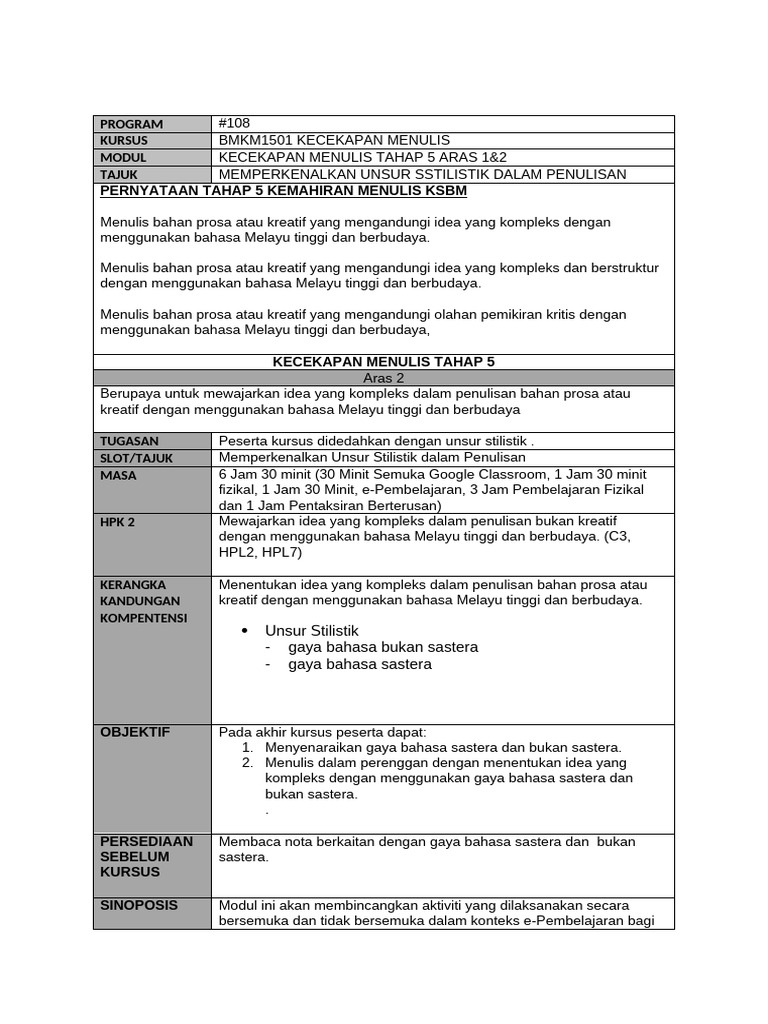 Modul Kemahiran Menulis Tajuk Stilistik | PDF