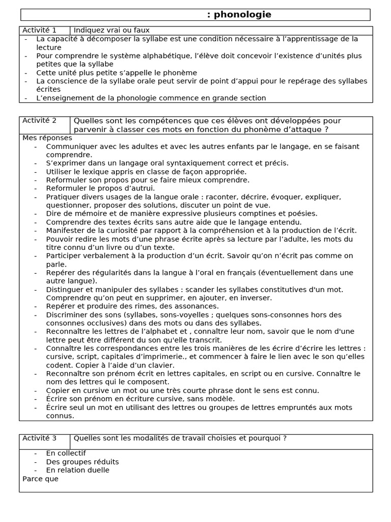 Tableau de Bord Phonologie | PDF
