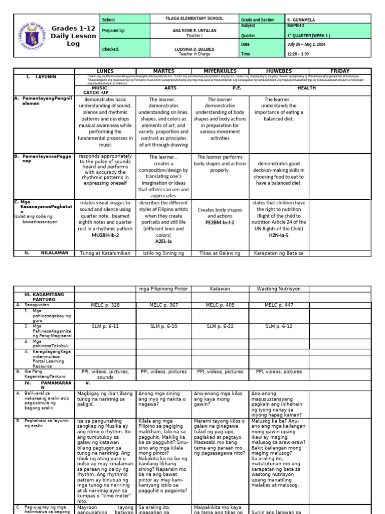 Q1 Mapeh Week 1 | PDF