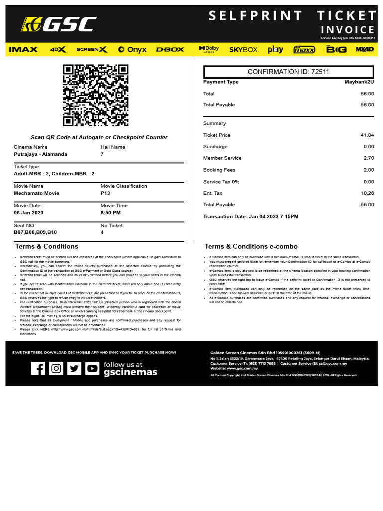 GSC SelfPrint Ticket | PDF | Ticket (Admission) | Movie Theater