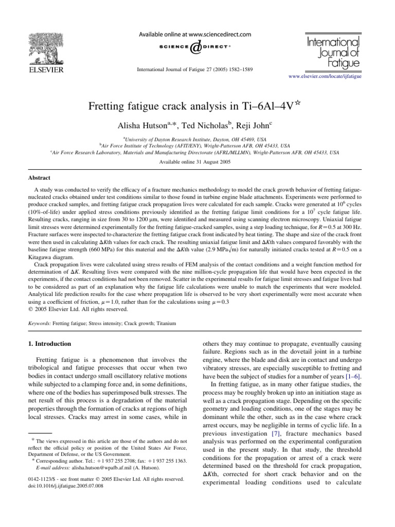 Fretting Fatigue Tesy Titanium | PDF
