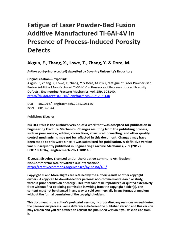 Porosity Defects Titanium | PDF