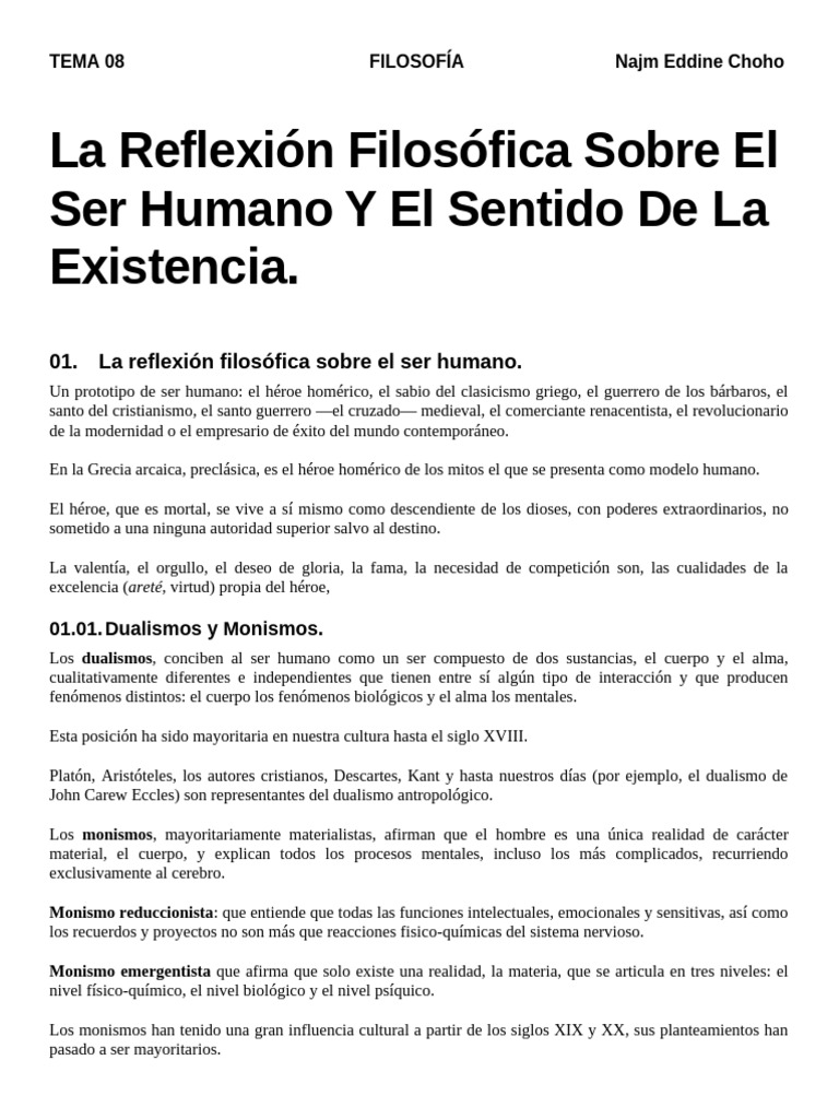 UNIDAD 08. La Reflexión Filosófica Sobre El Ser Humano Y El Sentido de ...
