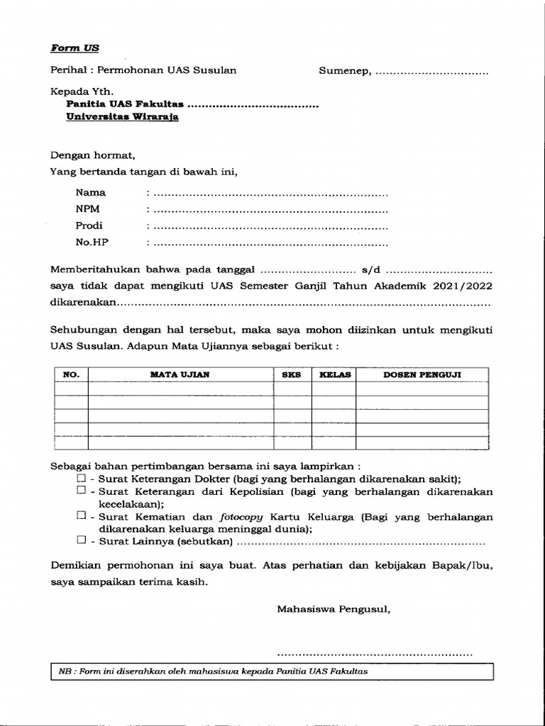 Form UAS Susulan | PDF