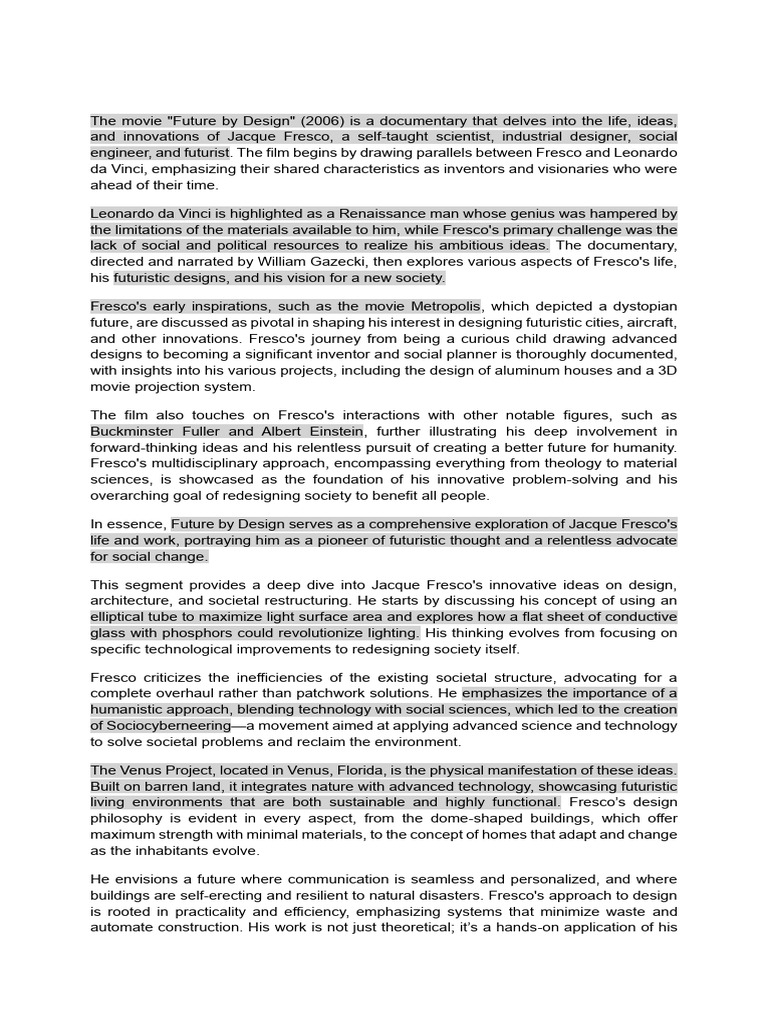 The Movie Future by Design - 2006 - NOTES | PDF