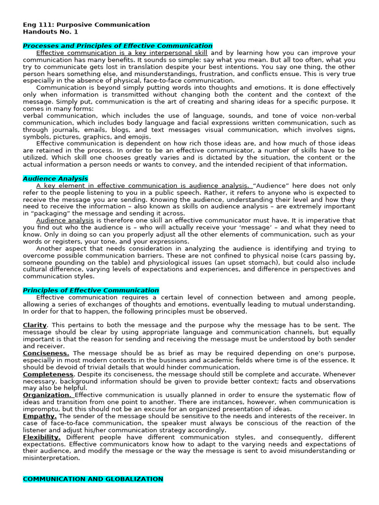 Eng 111 - Handout No. 1 | PDF