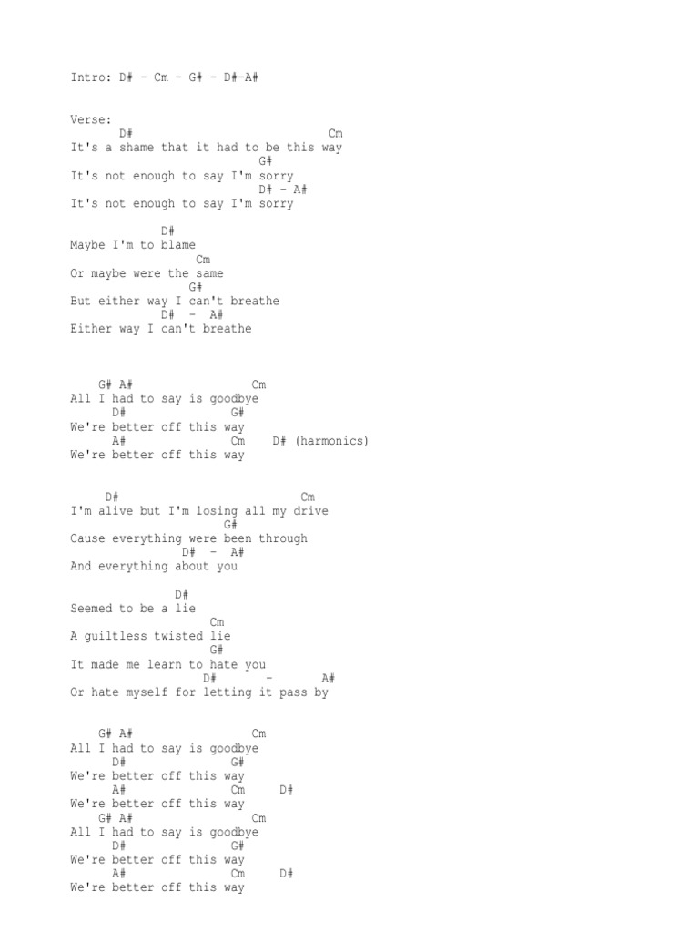 Goodbye To You Guitar Chords