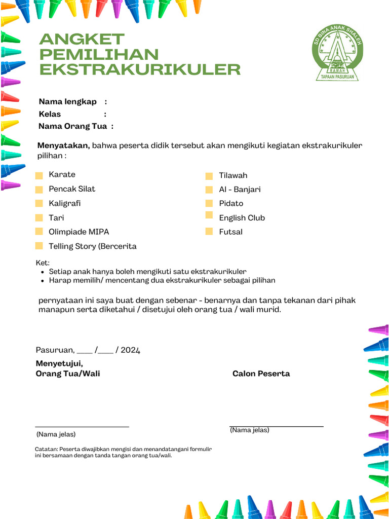 Formulir Pendaftaran Ekstrakurikuler | PDF