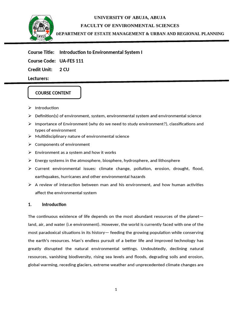 UA FES 111 Lecture Note (Module 1) | PDF