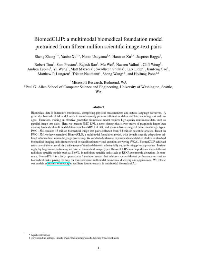 Biomedclip: A Multimodal Biomedical Foundation Model Pretrained From ...