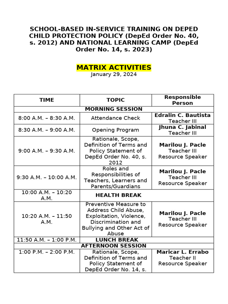 Inset Matrix Day1 | PDF