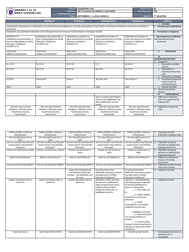 DLL - Esp 3 - Q1 - W6 | PDF