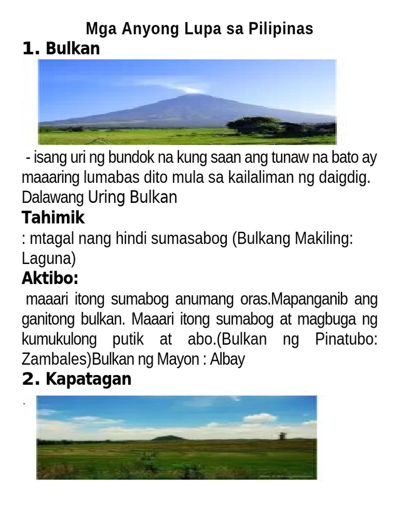 Mga Anyong Lupa Sa Pilipinas - Docx333 | PDF