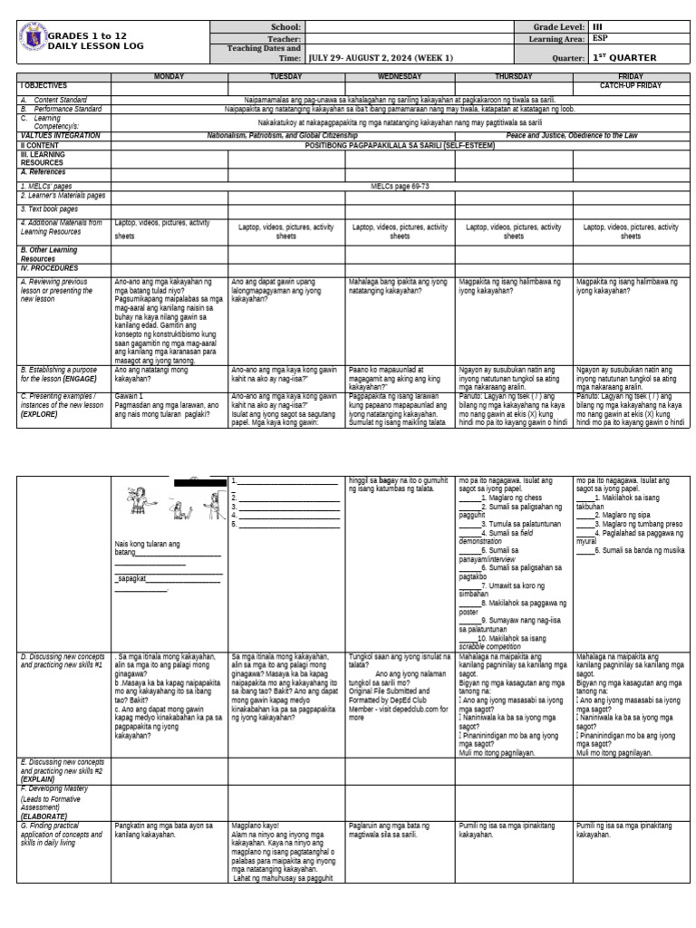 DLL Esp-3 Q1 W1 | PDF