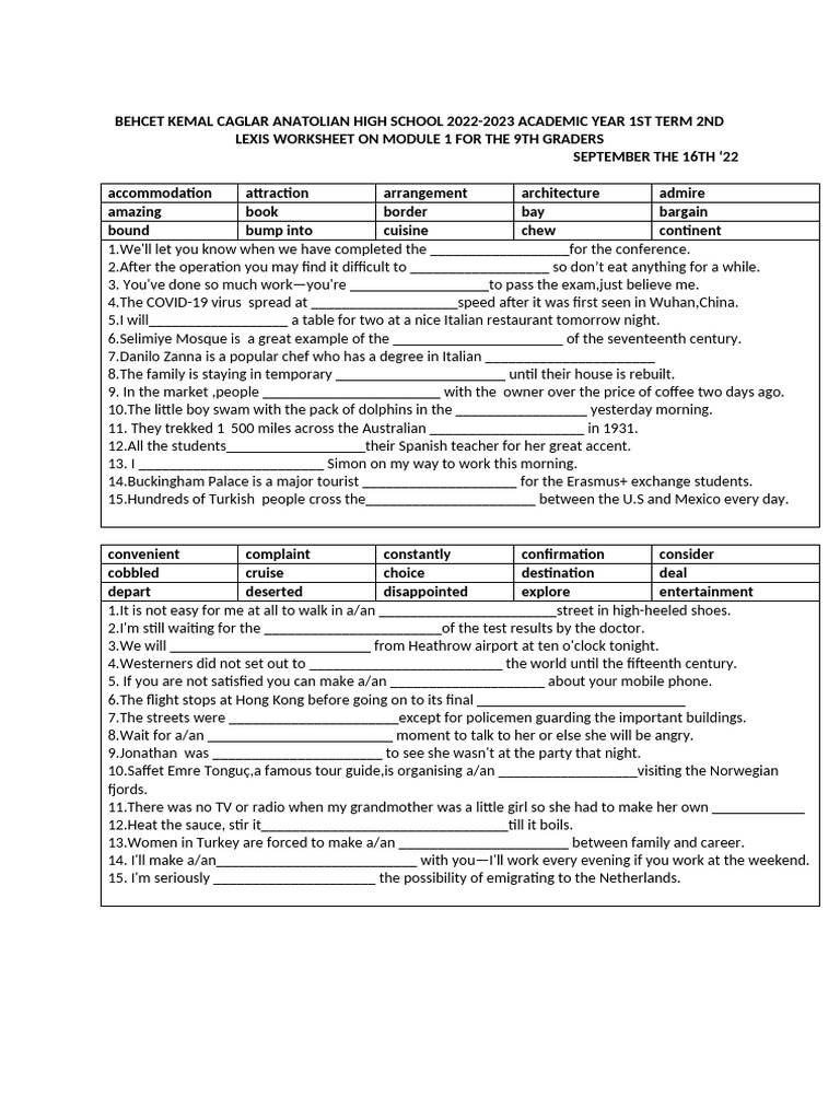 On Screen b1 Module 1 Practice Sheet | PDF