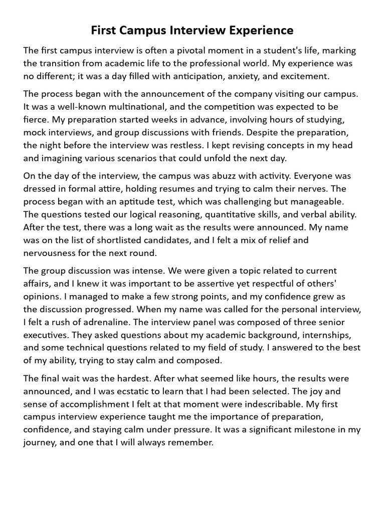 First Campus Interview Experience | PDF