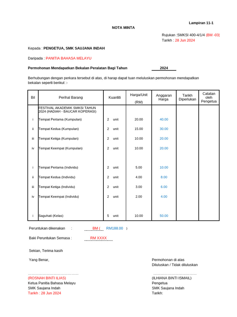 Contoh Nota Minta | PDF
