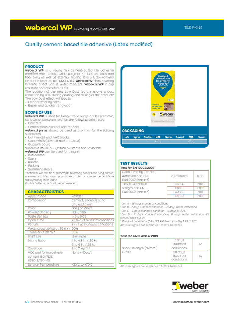 Webercol WP - Tile Adhesive by Weber Saint-Gobain | PDF