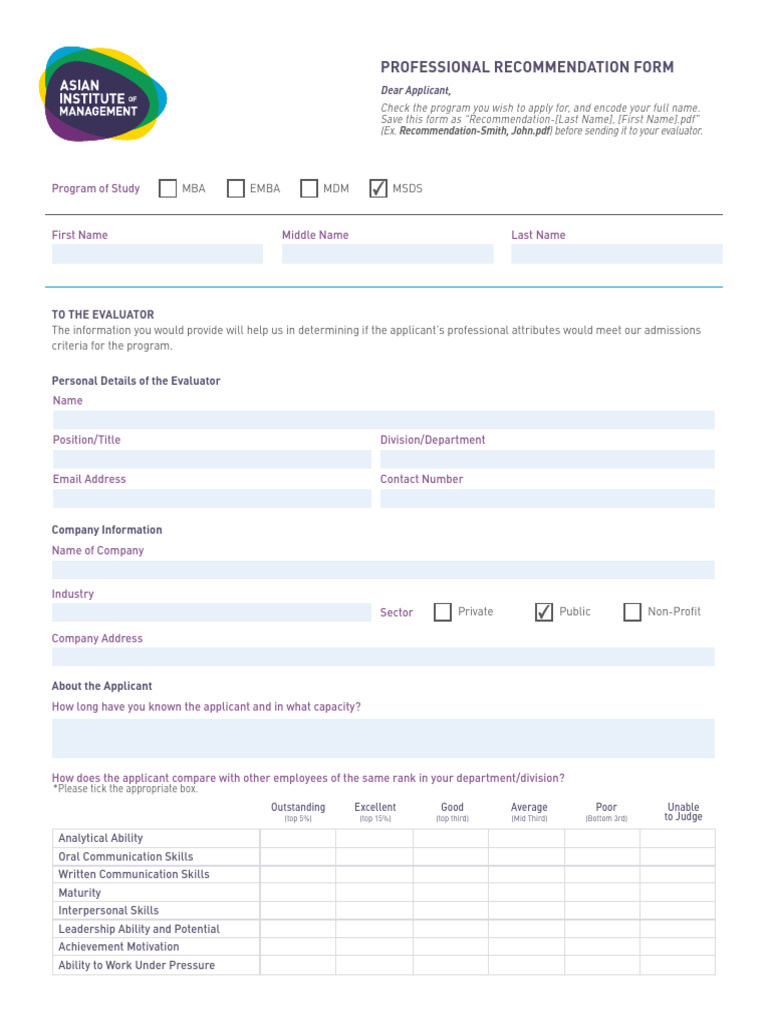AIM Professional Recommendation Template | PDF