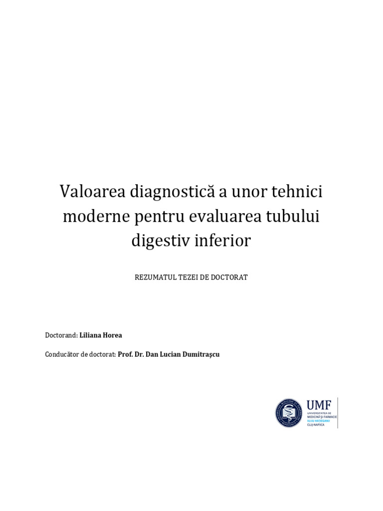 Valoarea Diagnostică A Unor Tehnici Moderne Pentru Evaluarea Tubului Digestiv Inferior | PDF