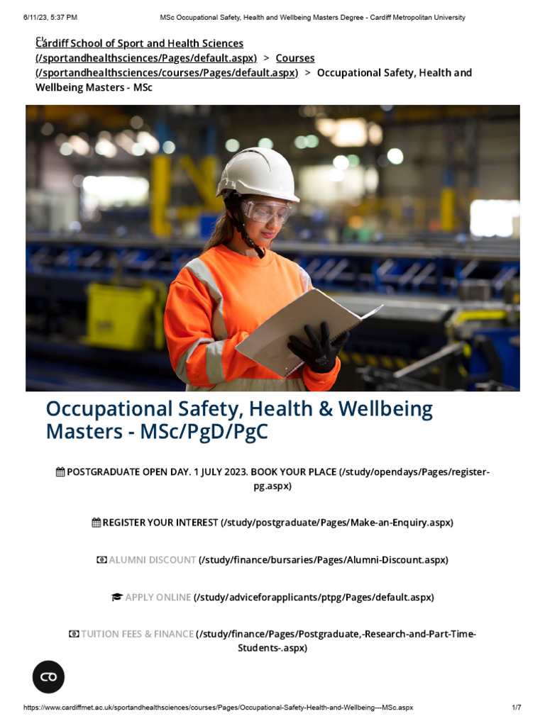 Safety, Health and Wellbeing Masters Degree - Cardiff Metropolitan ...