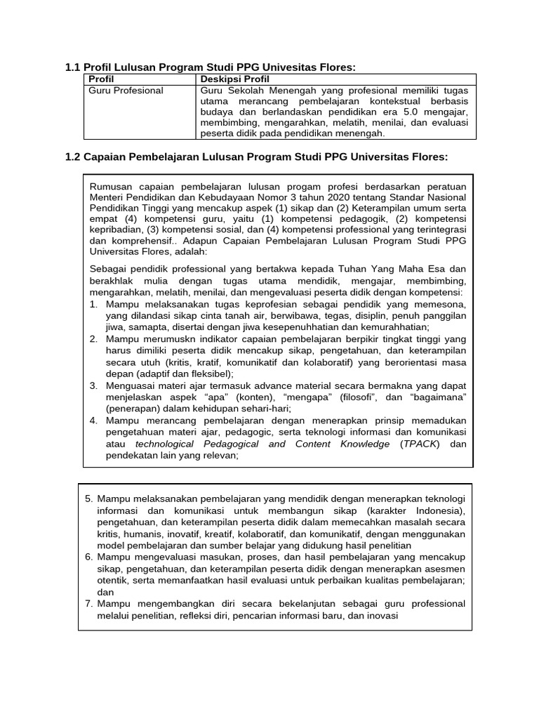 Profil Lulusan Program Studi PPG Univesitas Flores | PDF