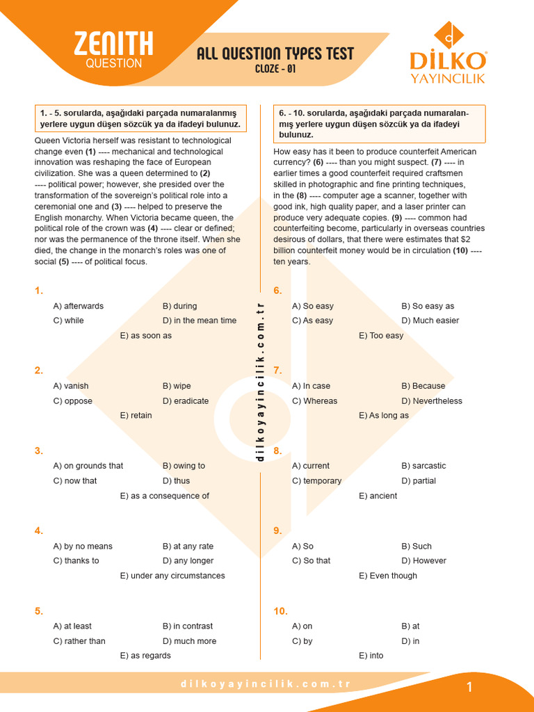 All Question Types Test 1 | PDF