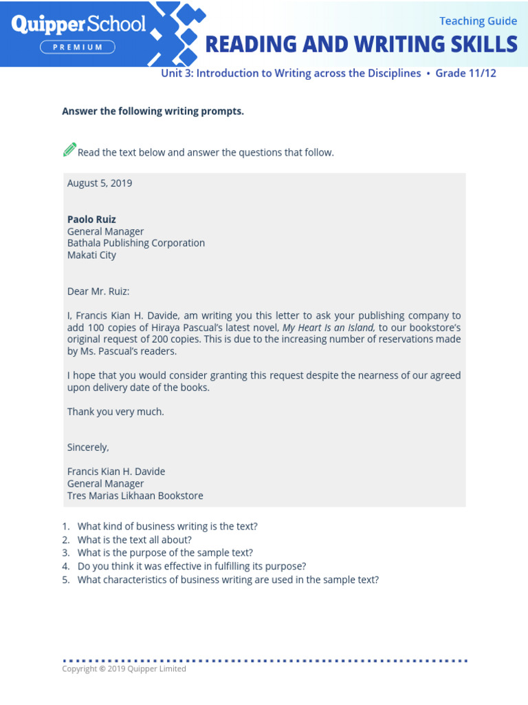 PDF (Texts) - RW 11 - 12 - Unit 3 - Lesson 2 - Writing in Business ...