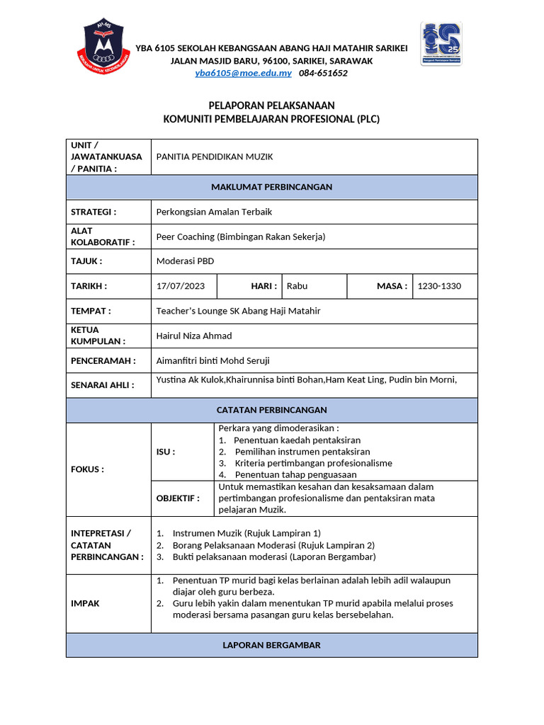 Moderasi PBD Panitia Muzik Semester 1 2023 | PDF