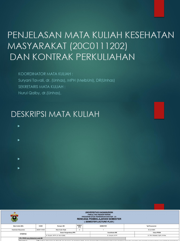Kontrak Perkuliahan Mata Kuliah Kesmas Semester Awal 2024-2025 | PDF