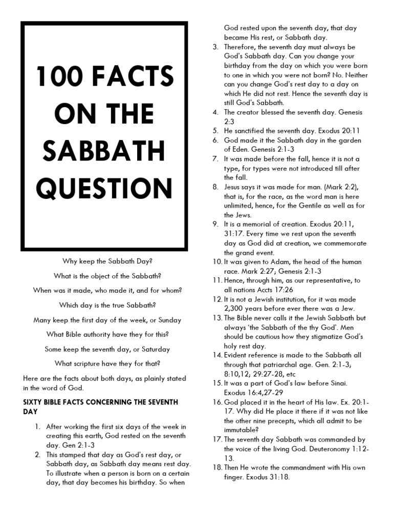 100 Facts On The Sabbath Question (1) - 1 | PDF | Acts Of The Apostles ...
