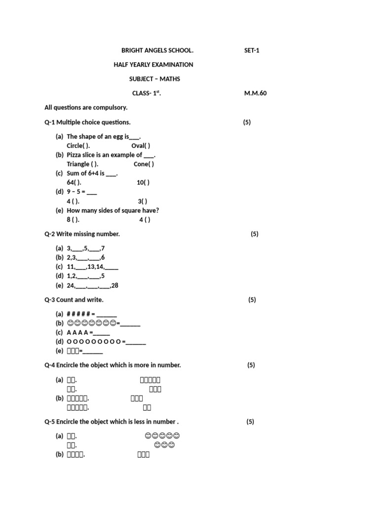Half Yearly Maths Set-3 | PDF