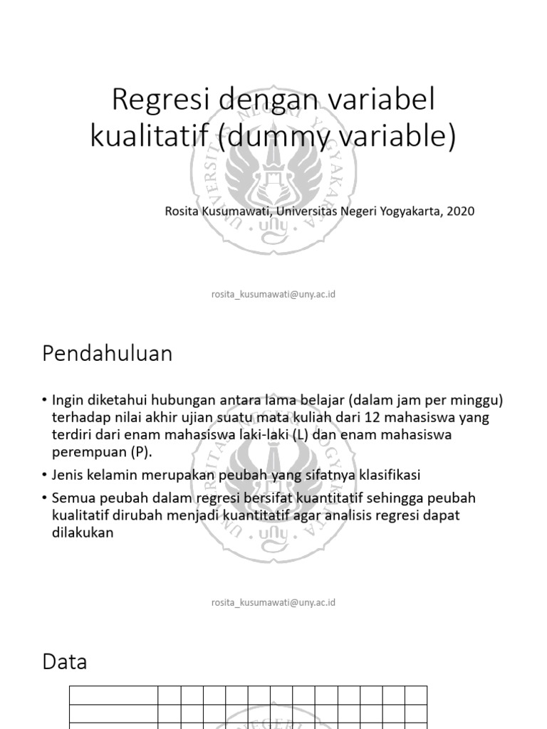 Slide Regresi Dengan R Untuk Dummy Variabel | PDF