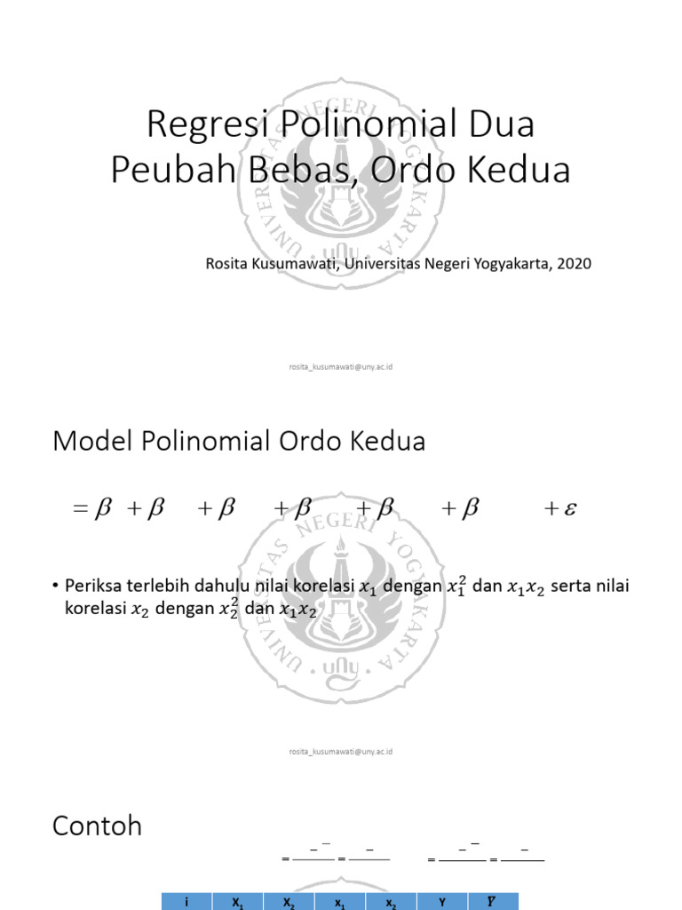Slide Regresi Dengan R Untuk Regresi Polinomial Ordo Dua Dua Variabel | PDF